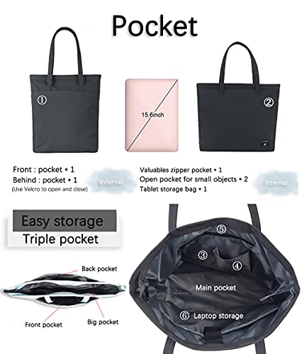 H HIKKER-LINK Womens Large Waterproof Tote Bag Shoulder Bag with Multi-pocket for Work Gym Pool and Daily Bags Black