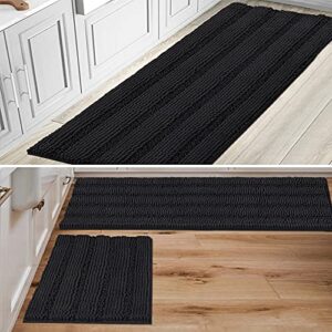 h.versailtex item striped chenille rug pack 2-47″ x 17″/17″ x 24″ and pack 1-59″ x 20″ bundle, jet black