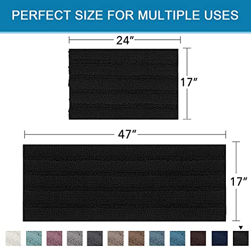 H.VERSAILTEX Item Striped Chenille Rug Pack 2-47" x 17"/17" x 24" and Pack 1-59" x 20" Bundle, Jet Black