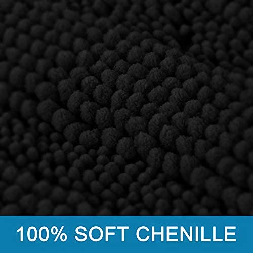 H.VERSAILTEX Item Striped Chenille Rug Pack 2-47" x 17"/17" x 24" and Pack 1-59" x 20" Bundle, Jet Black