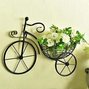 Faruxue Wrought Iron Wall Hanging Decor, Bicycle Flower Basket Wall Mounted Flower Stand Display Rack for Home Decor, Unique Art Ornaments Classic Retro Style for Home