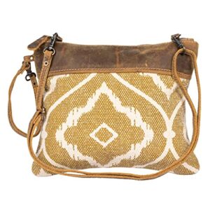 myra bag chocolate caramel small & crossbody bag upcycled canvas, leather & rug s-2170