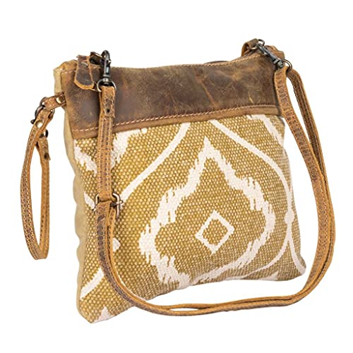 Myra Bag Chocolate Caramel Small & Crossbody Bag Upcycled Canvas, Leather & Rug S-2170