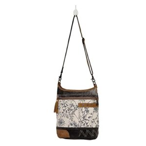 Myra Bag Milestone Shoulder Bag Upcycled Canvas, Rug, Leather & Cowhide S-2638