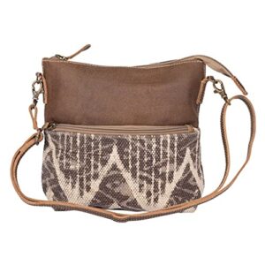 myra bag coffee canvas small & crossbody bag upcycled canvas, leather & rug s-2156