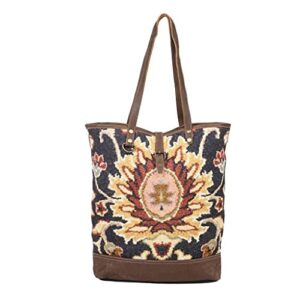 myra bag benevolence tote bag upcycled canvas, rug & leather s-2650