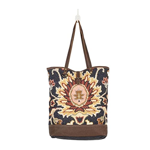 Myra Bag Benevolence Tote Bag Upcycled Canvas, Rug & Leather S-2650