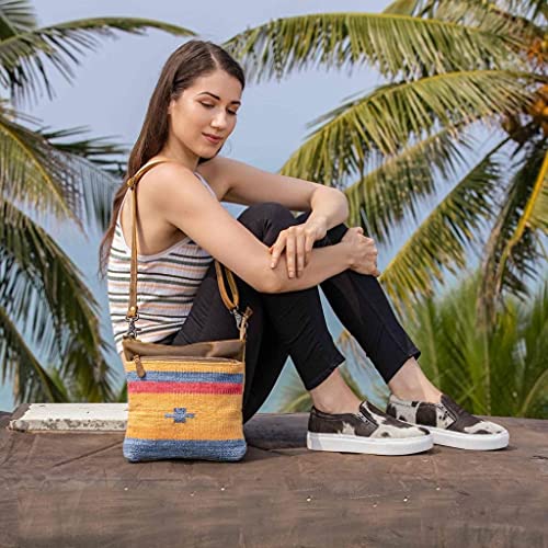 Myra Bag Yellow And Blue Stripes Cross-Body Bag Upcycled Cotton & Leather S-3070