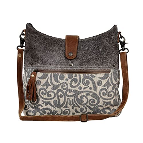 Myra Bag Flourish Shoulder Bag Upcycled Canvas, Rug, Leather & Cowhide S-2655