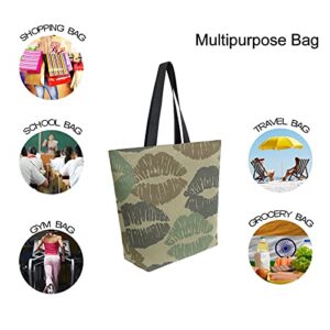 Women's Tote Bag Top Handle Handbags Shoulder Tote Bag Camouflage Kiss Lip Tote Washed Canvas Purses Bag (8ue4b)