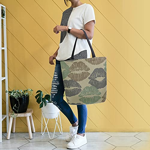 Women's Tote Bag Top Handle Handbags Shoulder Tote Bag Camouflage Kiss Lip Tote Washed Canvas Purses Bag (8ue4b)