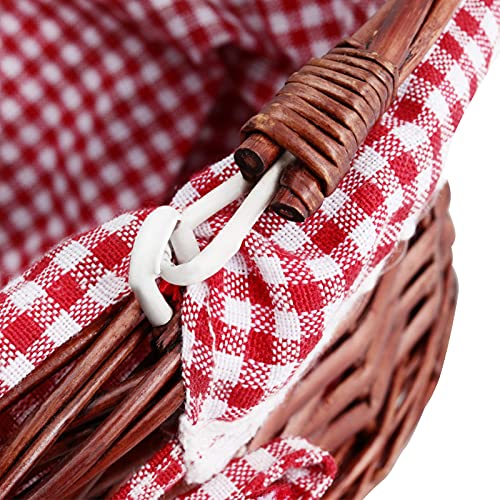 MAHIONG 2 PCS Brown Wicker Woven Gift Easter Basket, Hand Woven Empty Willow Woven Basket with Double Folding Handles and Washable Gingham Liner, Wicker Picnic Basket for Egg Candy Fruit Toy Storage