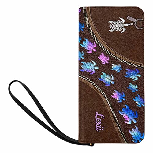 InterestPrint Personalized Women's Gift Clutch Purse Wallet, Cute Turtle Women's Clutch Purse Wallet