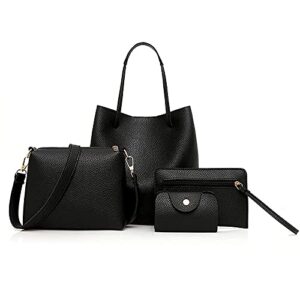 women fashion handbags wallet crossbody bags tote bag shoulder bag top handle satchel 4pcs purse set, black # 001