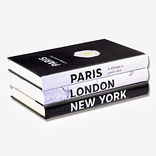 3 Pieces Fashion Decorative Book,Hardcover Modern Decorative Book Stack,Fashion Design Book Set,Display Books for Coffee Tables/Shelves(Paris/New York/London)