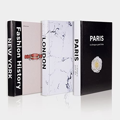 3 Pieces Fashion Decorative Book,Hardcover Modern Decorative Book Stack,Fashion Design Book Set,Display Books for Coffee Tables/Shelves(Paris/New York/London)