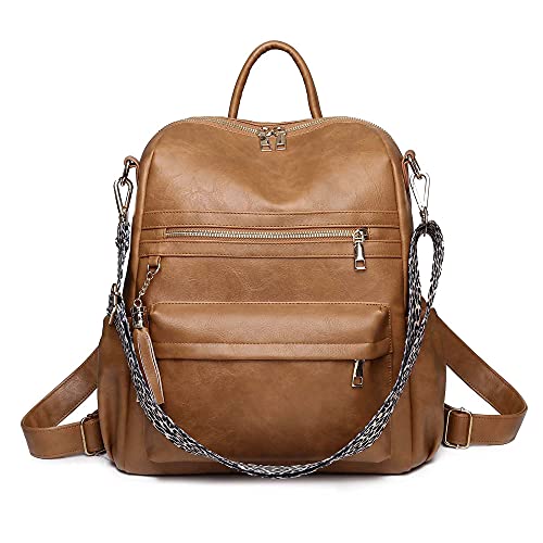 Blireana Backpack Purses Multipurpose Design Convertible Satchel Handbags,PU Leather Shoulder Bag with tassel School Bag for women,Light Gold Hardware(brown)