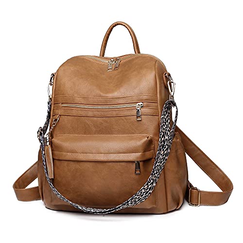 Blireana Backpack Purses Multipurpose Design Convertible Satchel Handbags,PU Leather Shoulder Bag with tassel School Bag for women,Light Gold Hardware(brown)