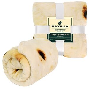 PAVILIA Tortilla Blanket Gift | Giant Tortilla Novelty Food Blanket, Double Sided X Large Tortilla Wrap Fleece Throw, Funny Gift Cool Gag Fun Gifts for Adults Kids Friends (Beige, 60 Inches)