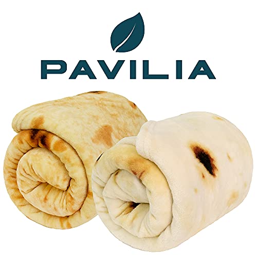 PAVILIA Tortilla Blanket Gift | Giant Tortilla Novelty Food Blanket, Double Sided X Large Tortilla Wrap Fleece Throw, Funny Gift Cool Gag Fun Gifts for Adults Kids Friends (Beige, 60 Inches)