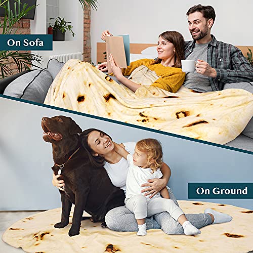 PAVILIA Tortilla Blanket Gift | Giant Tortilla Novelty Food Blanket, Double Sided X Large Tortilla Wrap Fleece Throw, Funny Gift Cool Gag Fun Gifts for Adults Kids Friends (Beige, 60 Inches)