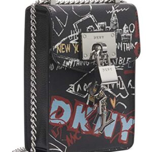 DKNY womens Dkny Elissa N/S Phone Crossbody, Black Graffiti, One Size US