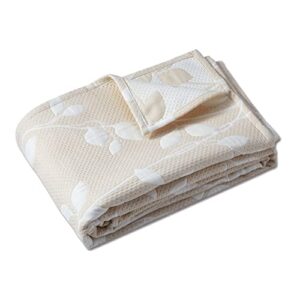 CAROMIO Muslin Throw Blanket, Soft Breathable Yarn Dyed Jacauard Leaf Pattern Cotton Throw Blankets for Couch Bed Sofa, Quilted Muslin Throw Blankets for Adults, Beige, 50 x 60 Inches