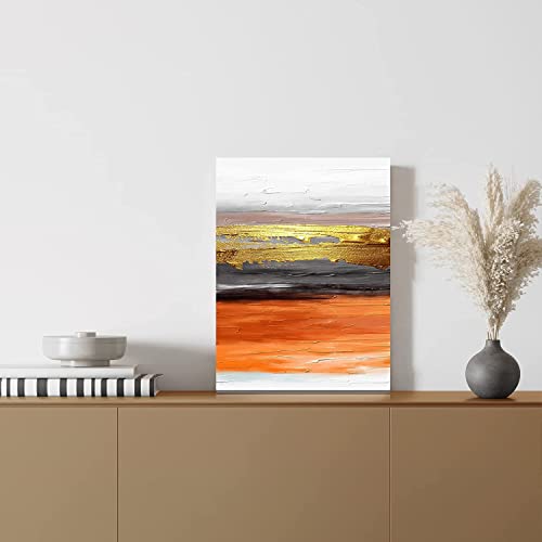 YPY Abstract Wall Art Canvas Orange and Gold Handmade Oil Painting for Home Living Room Bedroom Decor