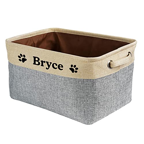 MALIHONG Personalized Foldable Storage Basket Collapsible Sturdy Fabric Dog Toys Storage Bin Cube with Handles for Organizing Shelf Home Closet , Grey and White, Size - 15" x 11" x 8.3"