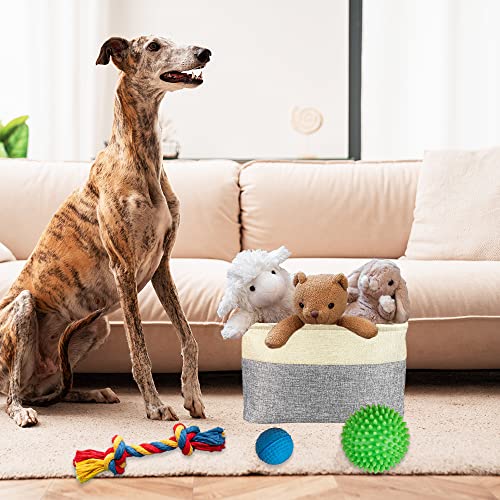 MALIHONG Personalized Foldable Storage Basket Collapsible Sturdy Fabric Dog Toys Storage Bin Cube with Handles for Organizing Shelf Home Closet , Grey and White, Size - 15" x 11" x 8.3"