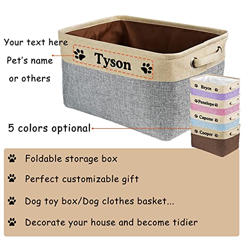 MALIHONG Personalized Foldable Storage Basket Collapsible Sturdy Fabric Dog Toys Storage Bin Cube with Handles for Organizing Shelf Home Closet , Grey and White, Size - 15" x 11" x 8.3"