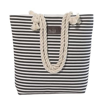 Canvas Tote Bag | Canvas Striped Hemp Rope Handle Shoulder Tote Bag | Black Stripe Tote Bag | Tote bag For Multipurpose Used., Large