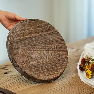 Romadedi Rustic Wooden Tray Candle Holder - Small Decorative Plate Pillar Candle Tray Wood for Farmhouse Dinning Table Kitchen Countertop Coffee Table Organizer Home Decor Wedding Centerpiece, 11inch