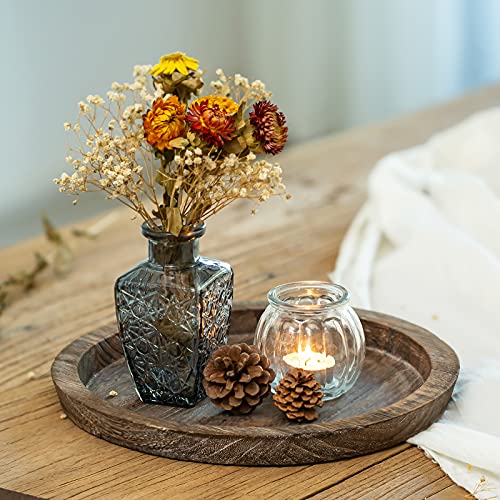 Romadedi Rustic Wooden Tray Candle Holder - Small Decorative Plate Pillar Candle Tray Wood for Farmhouse Dinning Table Kitchen Countertop Coffee Table Organizer Home Decor Wedding Centerpiece, 11inch