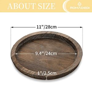 Romadedi Rustic Wooden Tray Candle Holder - Small Decorative Plate Pillar Candle Tray Wood for Farmhouse Dinning Table Kitchen Countertop Coffee Table Organizer Home Decor Wedding Centerpiece, 11inch