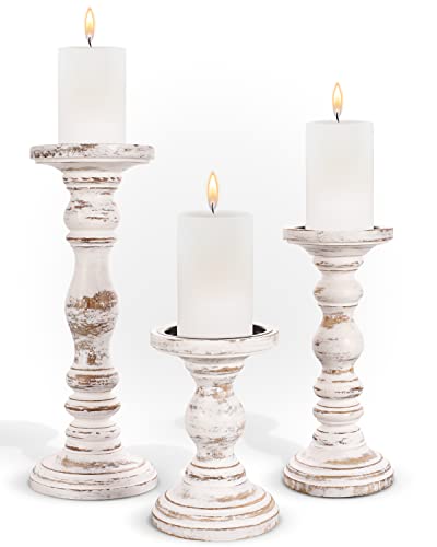 Candle Holders for Pillar Candles - Large Candle Holders Tall Candle Holders for Pillar Candles - Wooden Candle Holders Pillar Compatible With Battery-Operated Candles - Pillar Candle Holders Set of 3