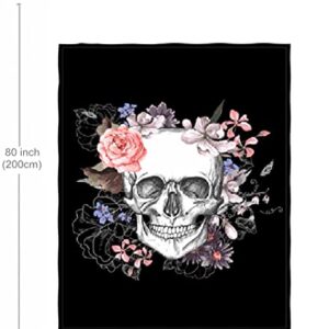 Mimihome Skull Throw Blanket, Sugar Skulls Flowers Warm Fleece Blanket for Sofa Couch Bed Chair, 80 L x 58 W Inches