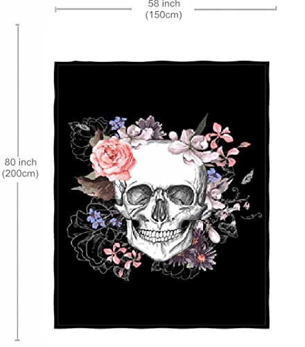 Mimihome Skull Throw Blanket, Sugar Skulls Flowers Warm Fleece Blanket for Sofa Couch Bed Chair, 80 L x 58 W Inches