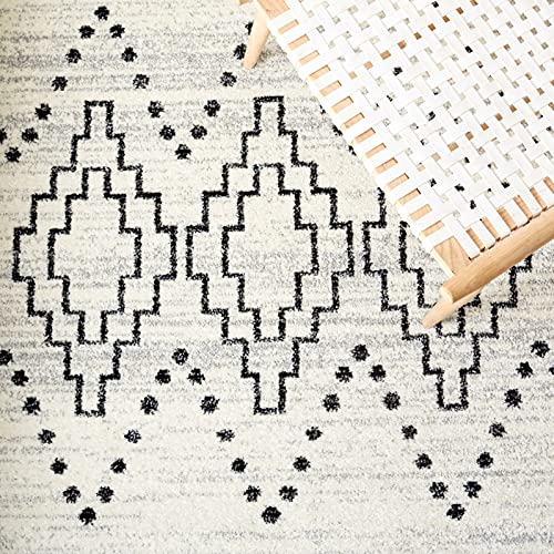 SAFAVIEH Tulum Collection 8' x 10' Black/Ivory TUL646Z Moroccan Boho Tribal Non-Shedding Living Room Dining Bedroom Area Rug