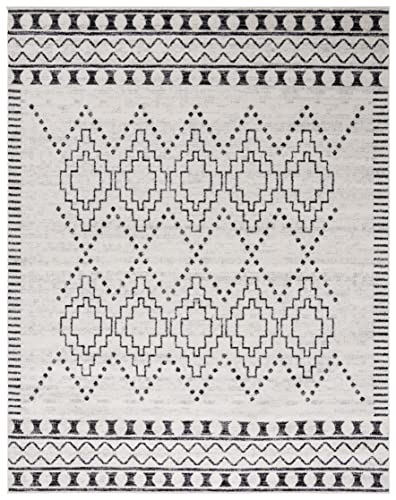 SAFAVIEH Tulum Collection 8' x 10' Black/Ivory TUL646Z Moroccan Boho Tribal Non-Shedding Living Room Dining Bedroom Area Rug