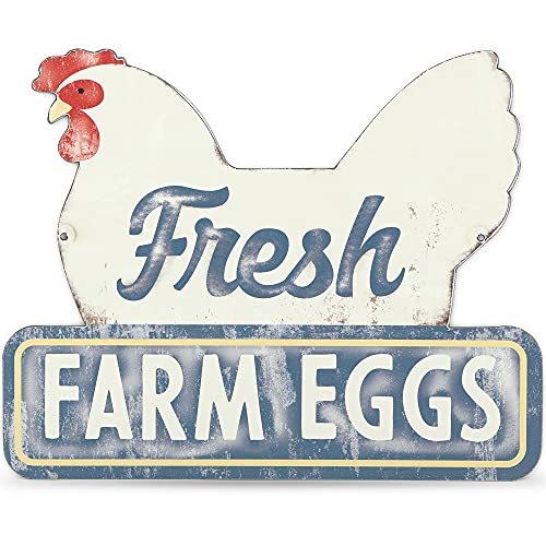 Open Road Brands Fresh Farm Eggs Metal Sign - Vintage Farmhouse Kitchen Sign with Hen and Distressed Finish