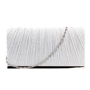 felice ann mini dazzling sequins pleats evening bag party prom wedding clutch flap handbag cross body bag, pleats silver