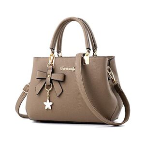 small blue women soft synthetic pu leather tote hobo shoulder crossbody bag with bow ornaments clutches satchels-brown