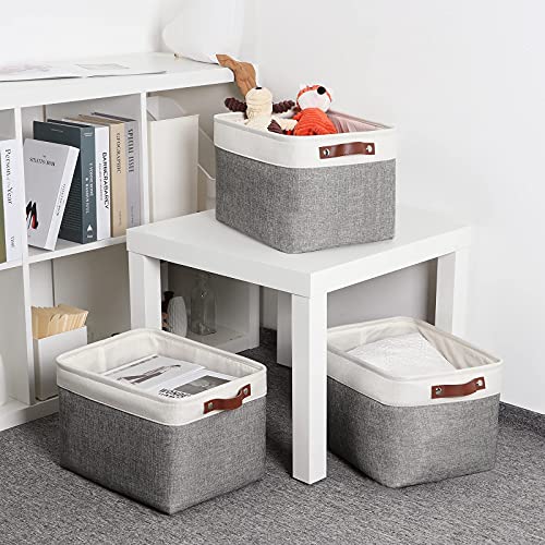 DULLEMELO Storage Baskets for Organizing, Rectangular Fabric Storage Bins Collapsible, Perfect for Shelves, Closets, Nursery, Home, Office, Empty Gift Baskets (3-Pack Medium-15 inch X 11 inch X 9.5 inch , White&Grey)