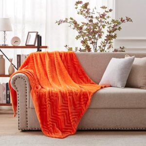 softhug Throw Blanket Super Soft Fleece Blanket Luxury Microfiber Cozy Breathable Flannel Blankets for Couch,Bed,Car,Living Room Orange 50'' x 60''