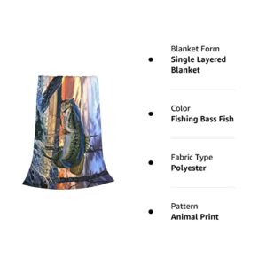 WOWUSUO Bass Fish Blanket Fishing Throw Bed Blankets Cozy Lightweight Soft Bedding for Sofa and Bed Office Travel 80x60 inches