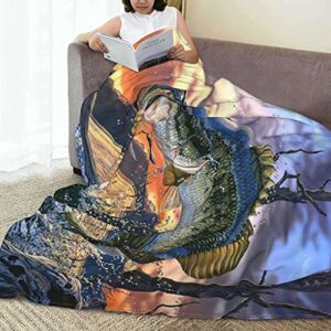 WOWUSUO Bass Fish Blanket Fishing Throw Bed Blankets Cozy Lightweight Soft Bedding for Sofa and Bed Office Travel 80x60 inches