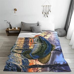 WOWUSUO Bass Fish Blanket Fishing Throw Bed Blankets Cozy Lightweight Soft Bedding for Sofa and Bed Office Travel 80x60 inches