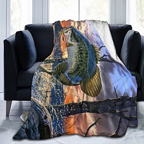 WOWUSUO Bass Fish Blanket Fishing Throw Bed Blankets Cozy Lightweight Soft Bedding for Sofa and Bed Office Travel 80x60 inches