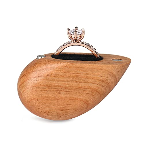 Wooden Ring Box Heart Shaped Ring Box for Wedding,Proposal,Engagement Ring Box,Wood Ring Case Wood Ring Holder Gift (Brilliant Heart Cherry)